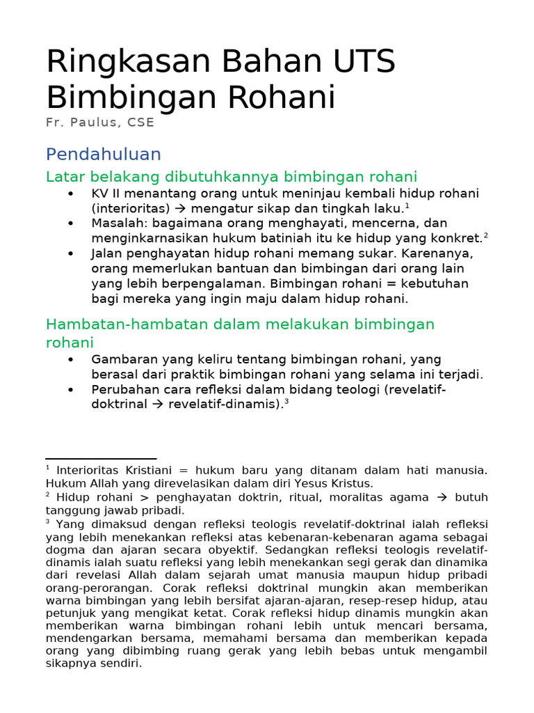 Ringkasan Bahan UTS Bimbingan Rohani (Fr. Paulus) | PDF