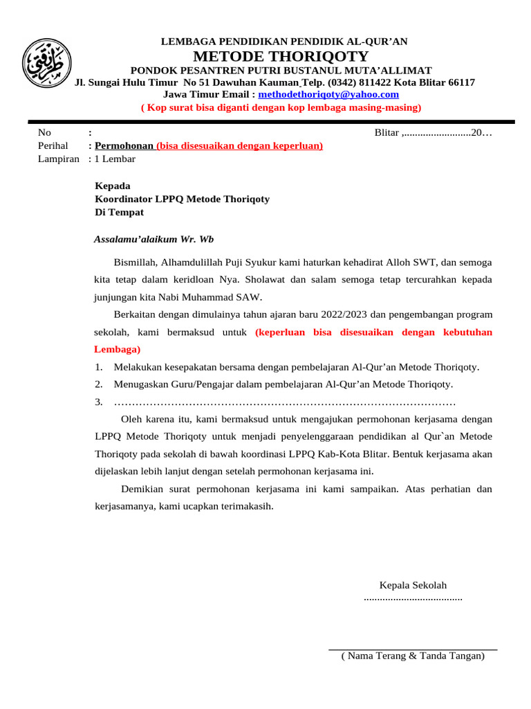 CONTOH FORMAT SURAT PENGAJUAN & PERMOHONAN (1) | PDF