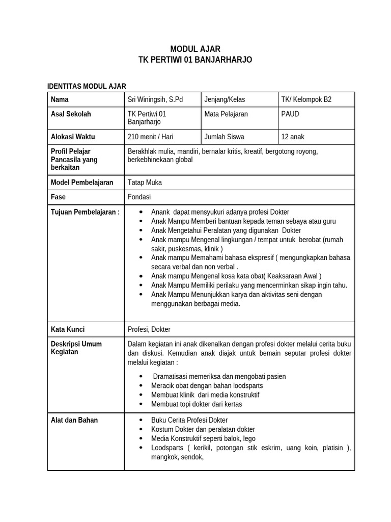 Modul Ajar Observasi Kelas 2024 | PDF