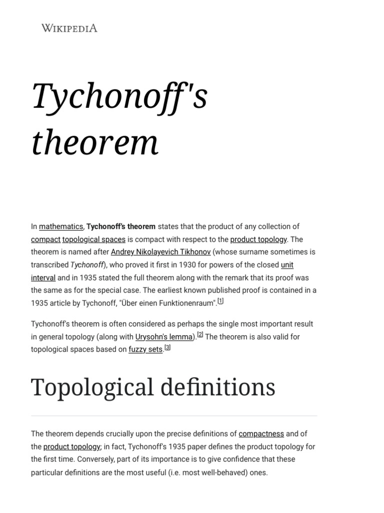 Tychonoff's Theorem - Wikipedia | PDF | Compact Space | Space