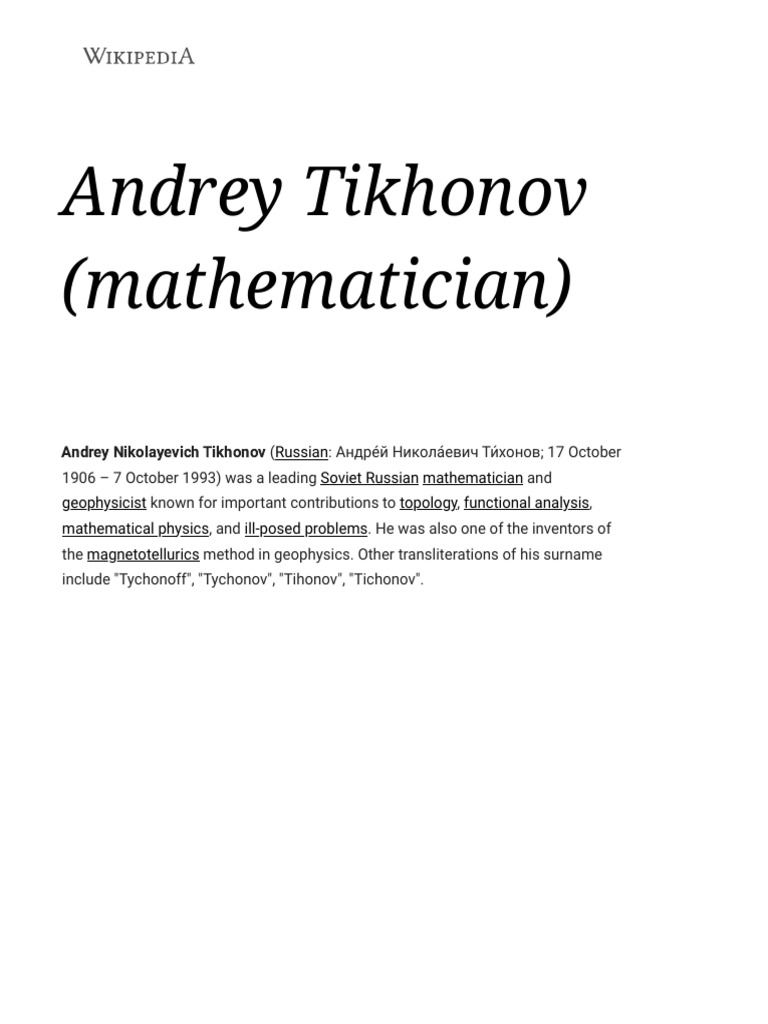 Andrey Tikhonov (Mathematician) - Wikipedia | PDF | Geometry | Topology