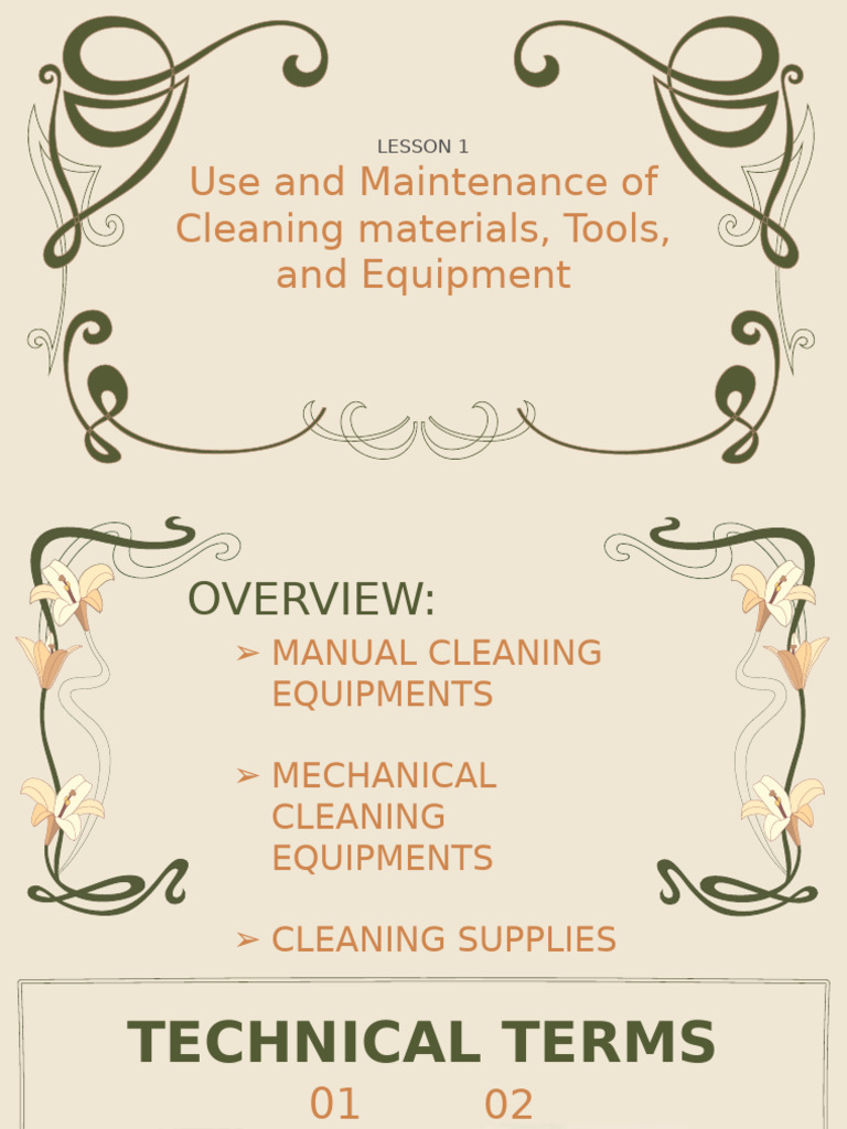 8 Use and Maintenance of Cleaning Materials, Tools, and Equipment 2k24 ...