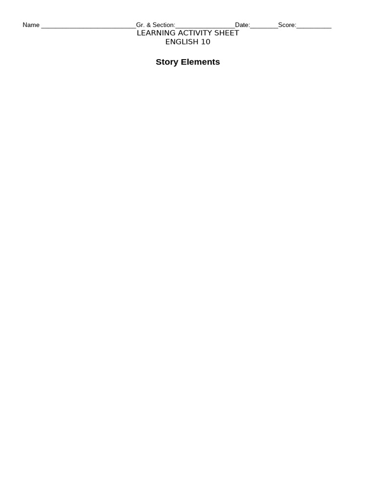 English 10 Story Elements | PDF