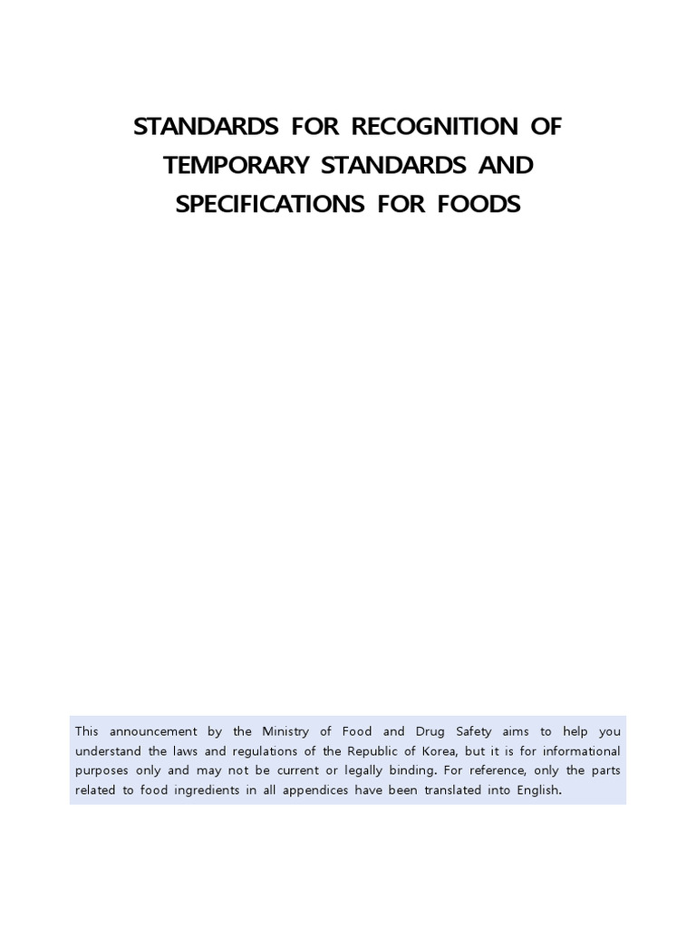 Standards For Recognition of Temporary Standards and Specifications For ...