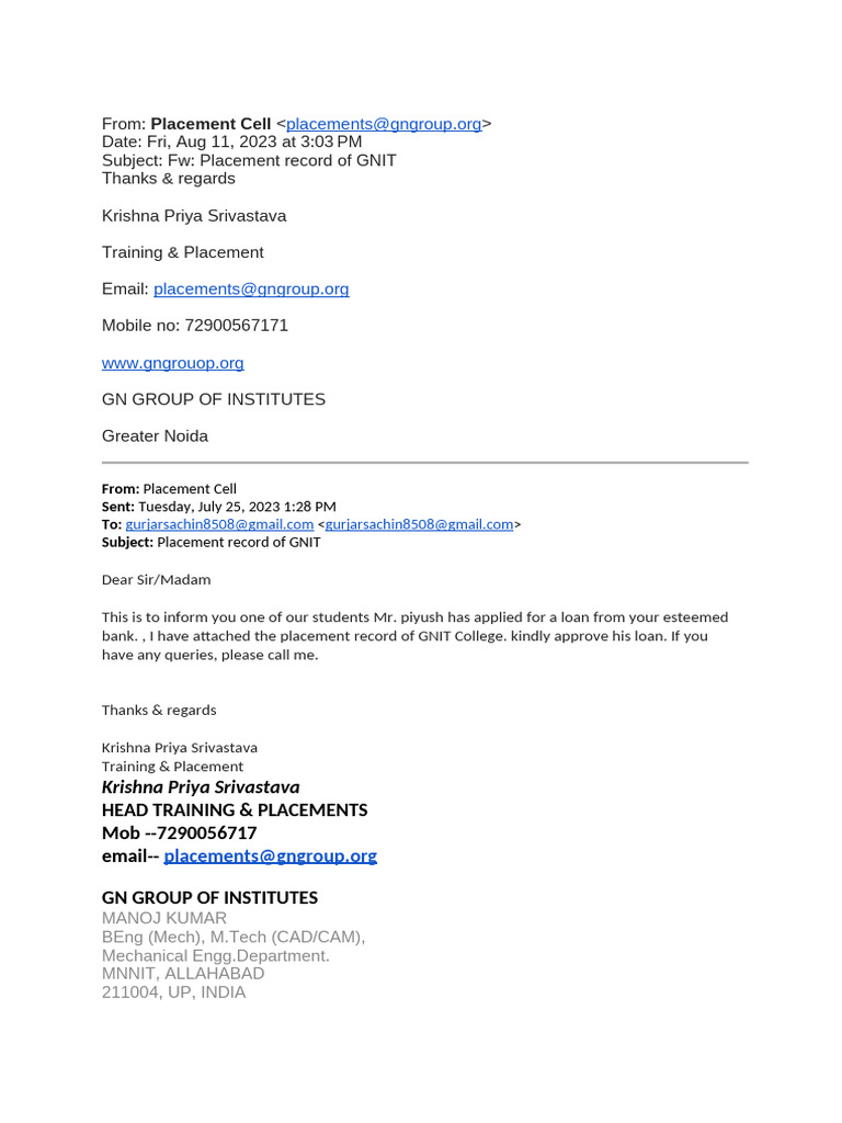 Placement Letter | PDF | Career & Growth | Finance & Money Management