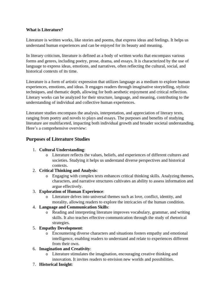 Benefits of Literature for Students | PDF | Narrative | Critical Thinking