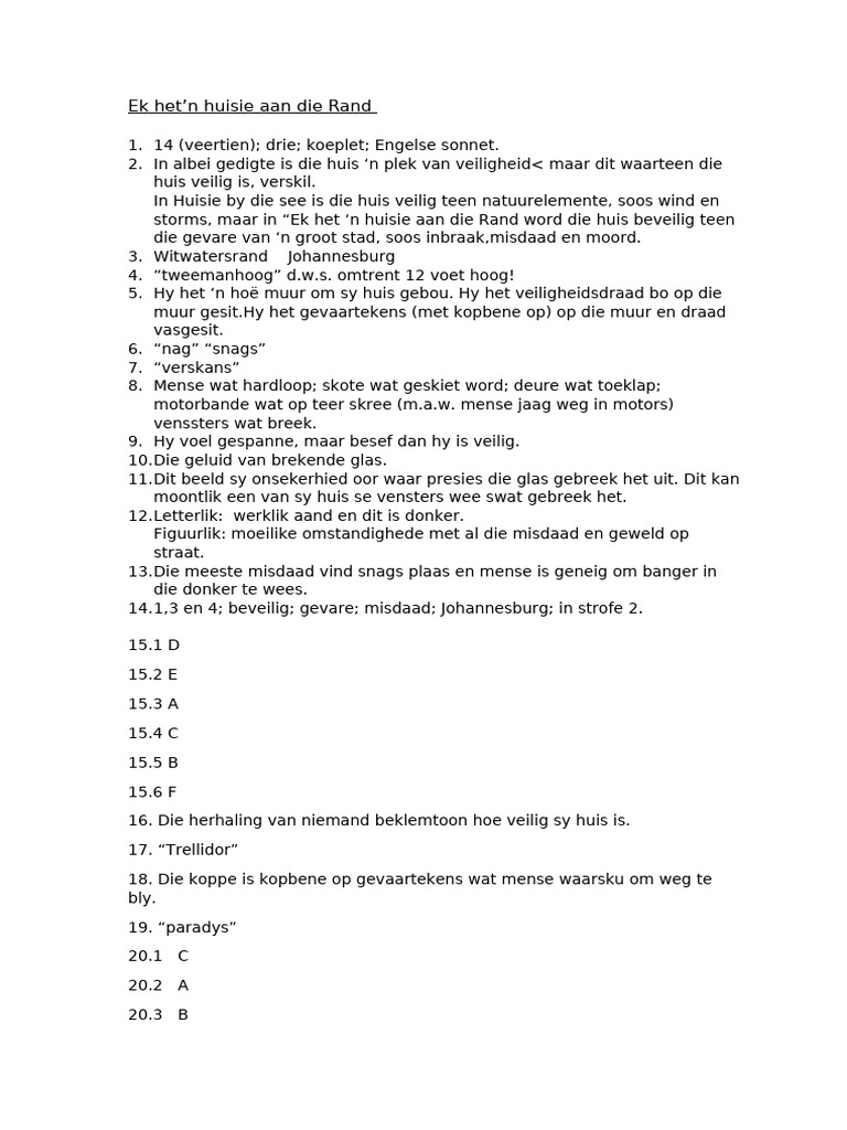 Ek Het N Huisie Aan Die Rand - Gedig | PDF