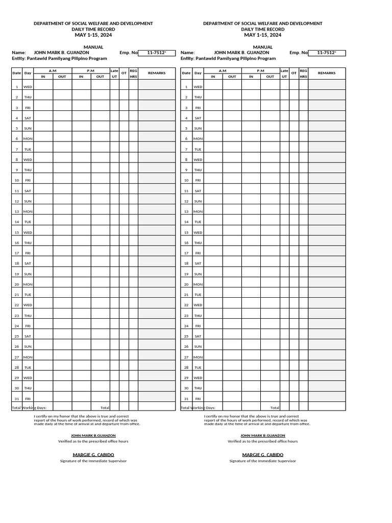 DTR For August 1-15 | PDF