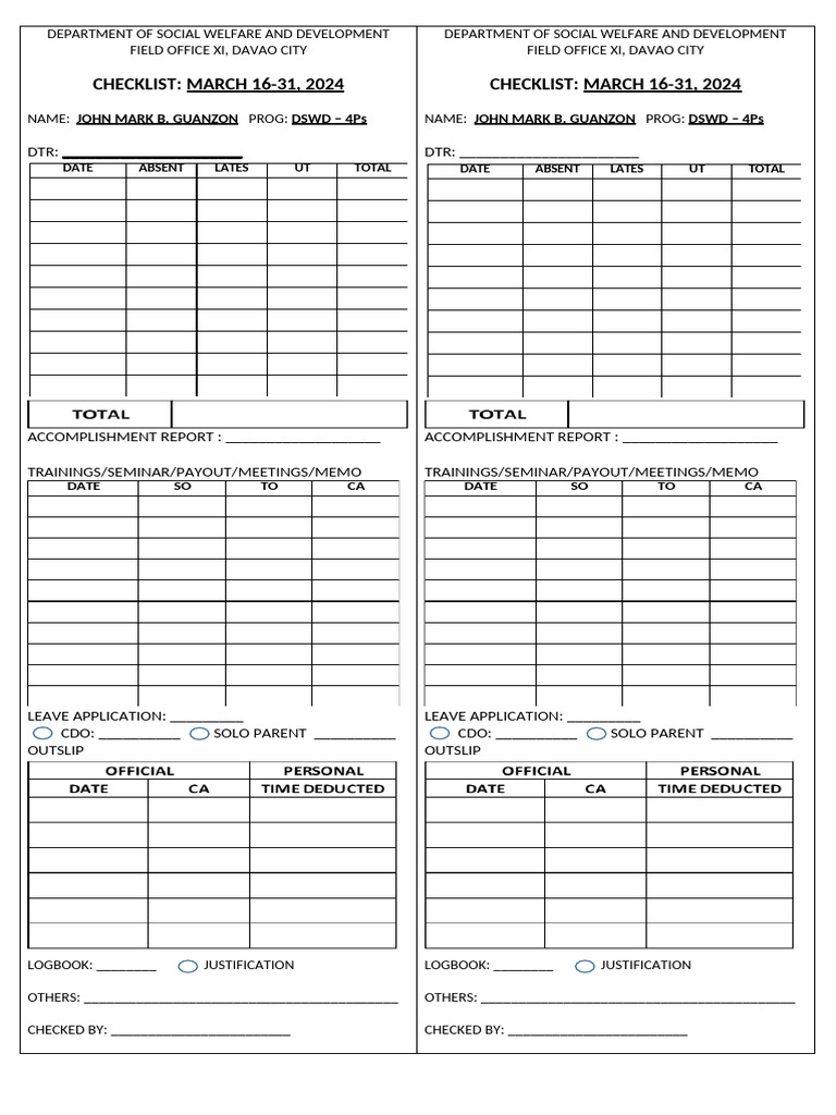 DTR Checklist Template Moa | PDF | Computers