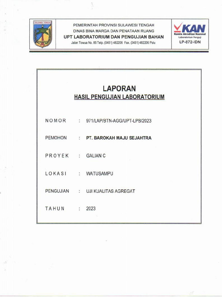 Laporan Hasil Pengujian Laboratorium Batu Andesit PT.bms | PDF