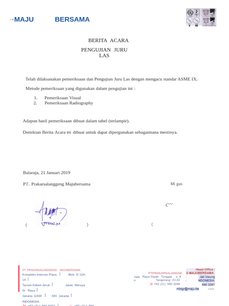Berita Acara Pengujian Juru Las | PDF