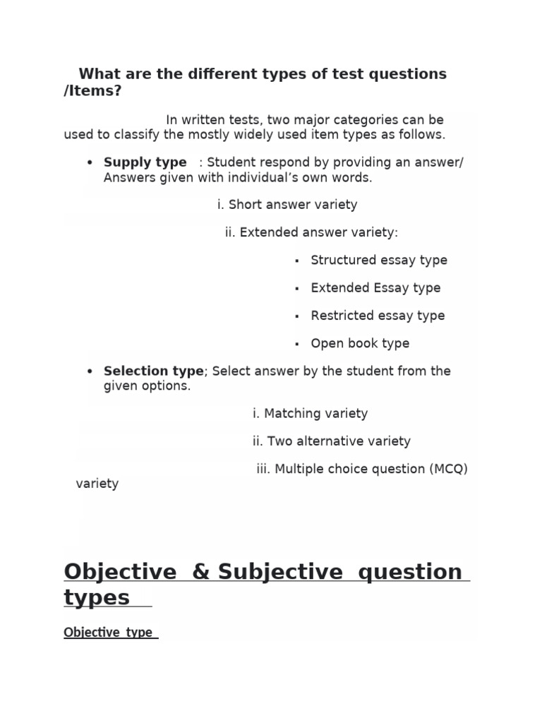 Types of Test Questions Explained | PDF | Multiple Choice | Question