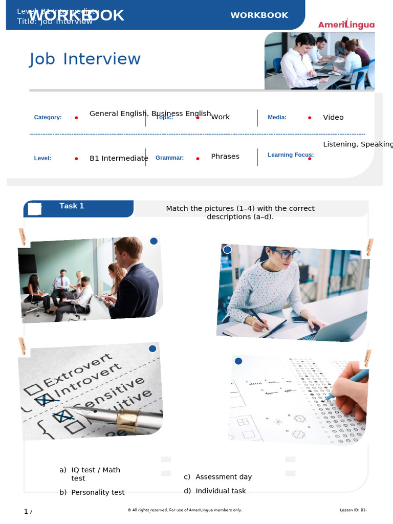 HORKBOOK 1 JOB INTERVIEW | PDF | Job Interview