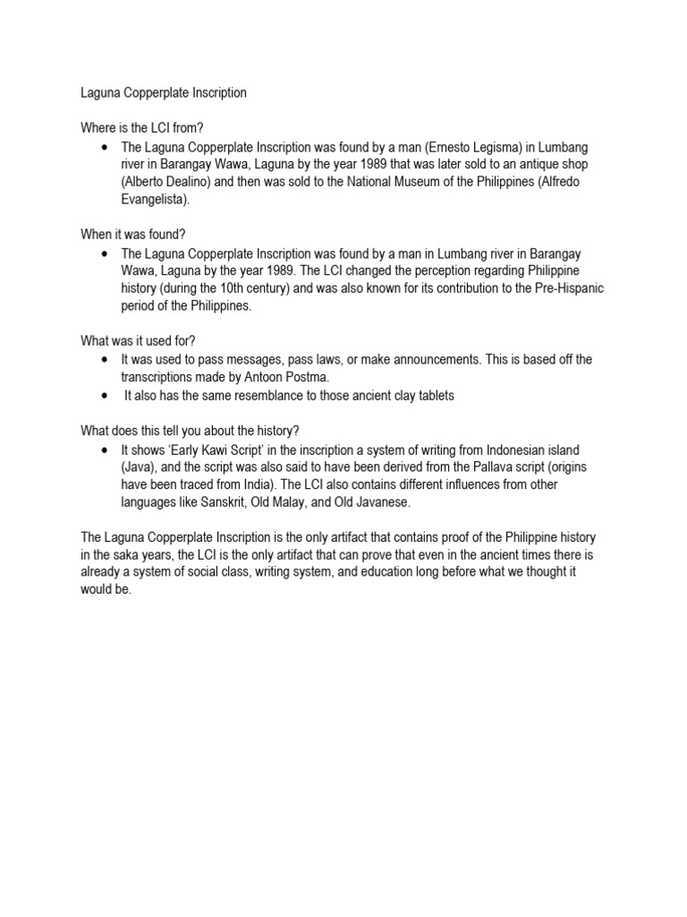 Laguna Copperplate Inscription (LCI) | PDF