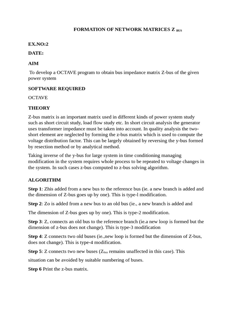 Formation of Network Matrices Z Bus | PDF