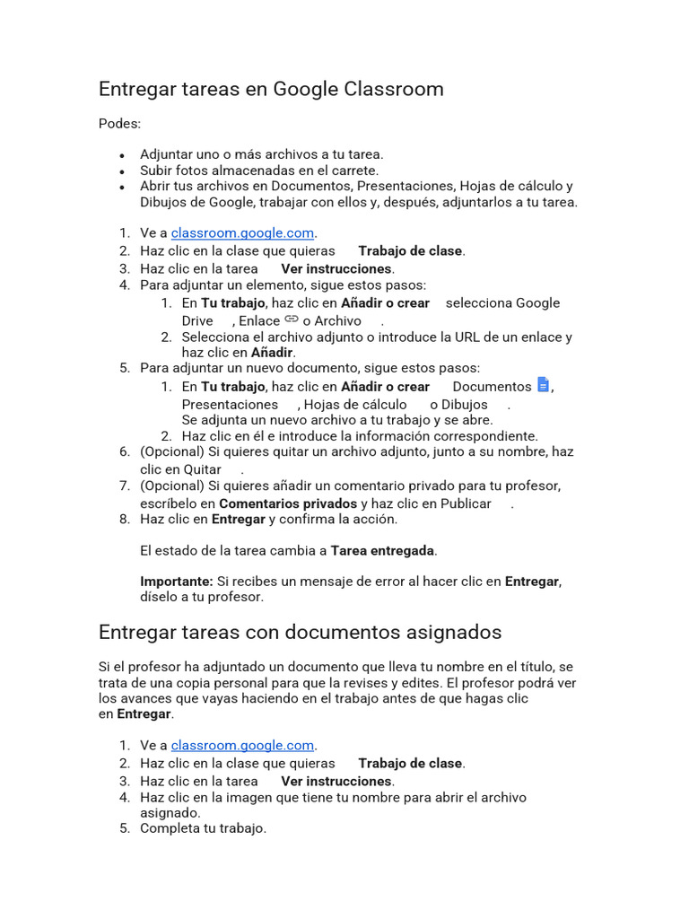 Tutorial de Como Entregar Tareas en Google Classroom y Mas... | PDF | Hipervínculo