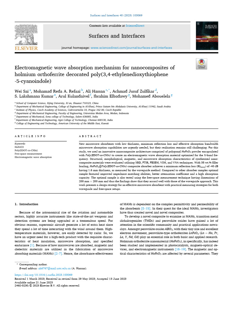 Electromagnetic Wave Absorption Mechanism For Nanocomposites of Holmium ...