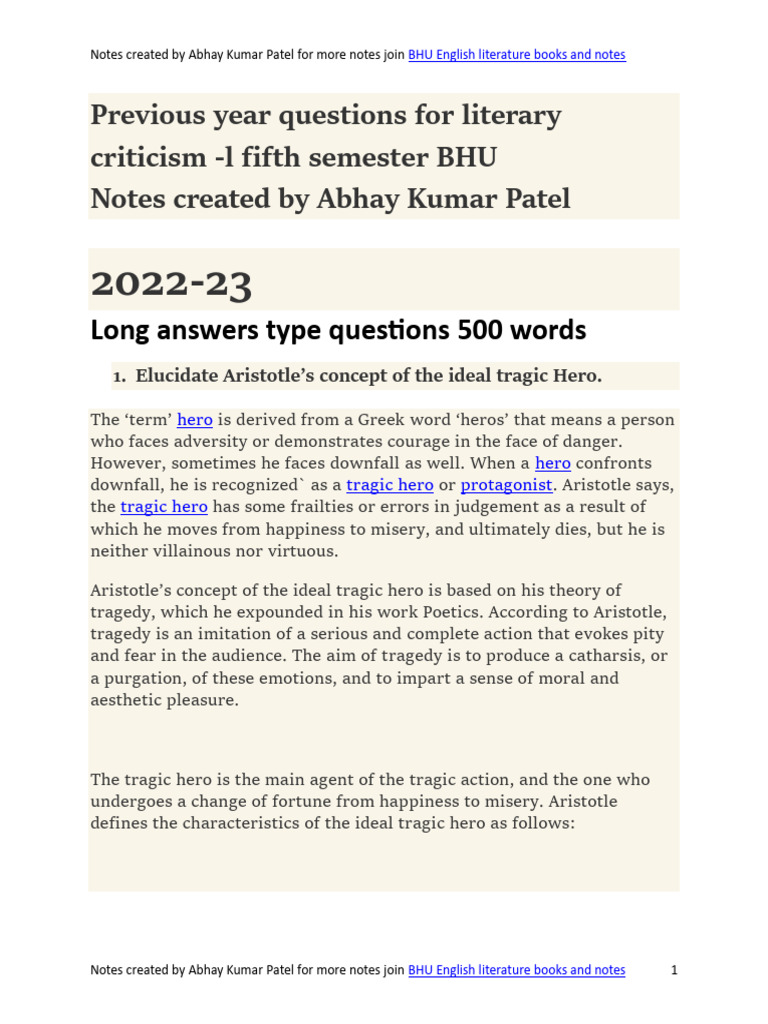 Criticism Pyq Solved | PDF | Tragedy | Oedipus