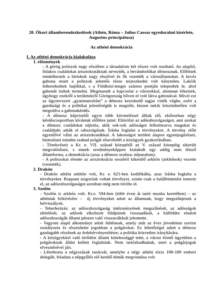 Ókori Államberendezkedések Athén Róma Julius Caesar Egyeduralmi ...
