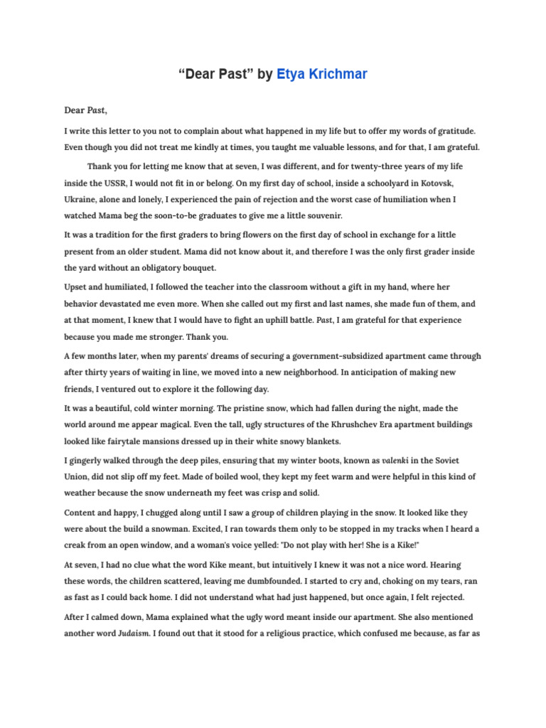 “Dear Past” by Etya Krichmar | PDF | Thanksgiving