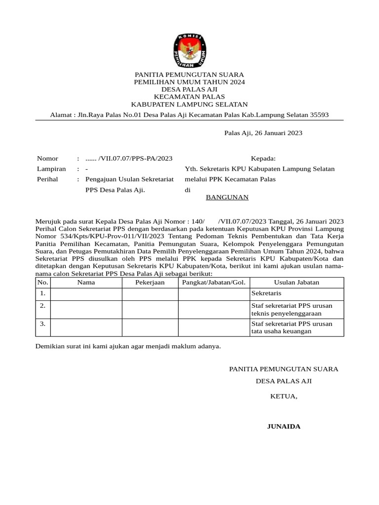 Contoh Surat Pengajuan Usulan Sek Pps | PDF