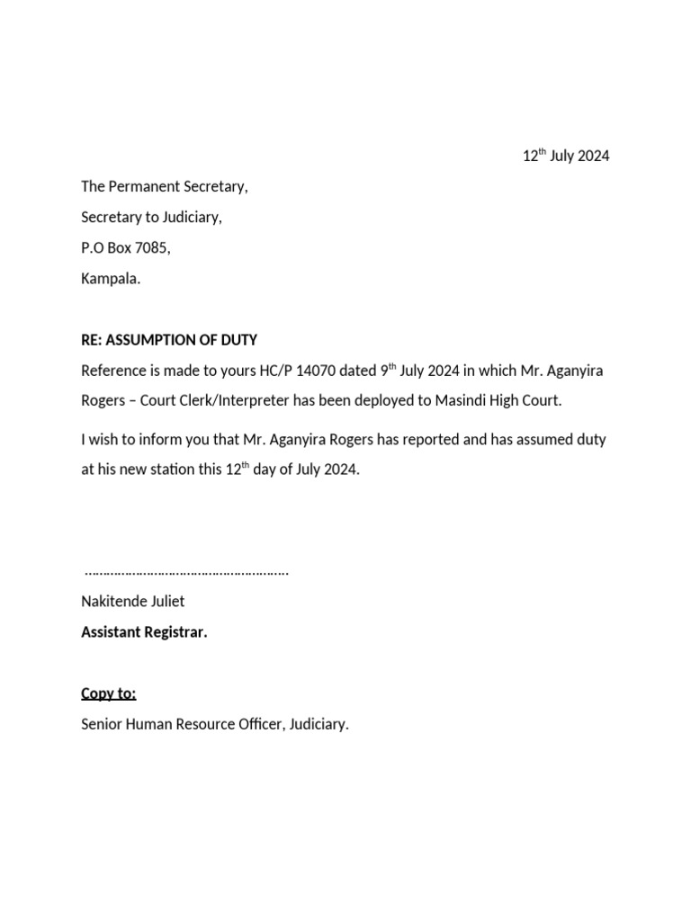 Assumption of Duty | PDF