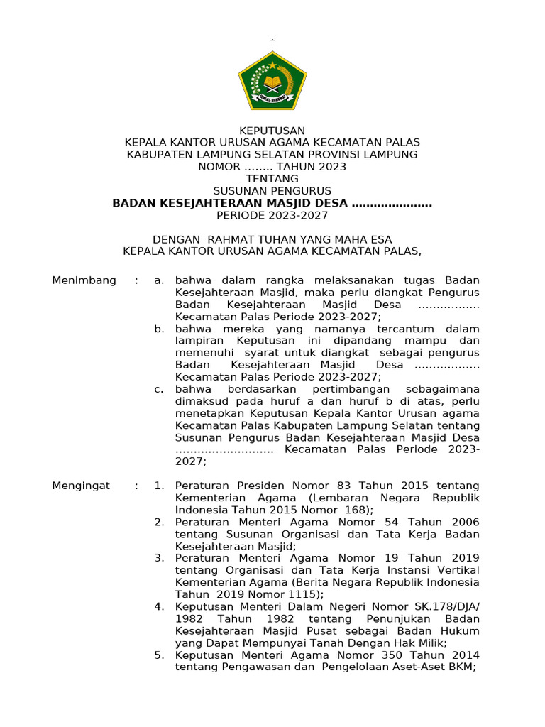 Draft - SK PENGURUS BKM Desa | PDF