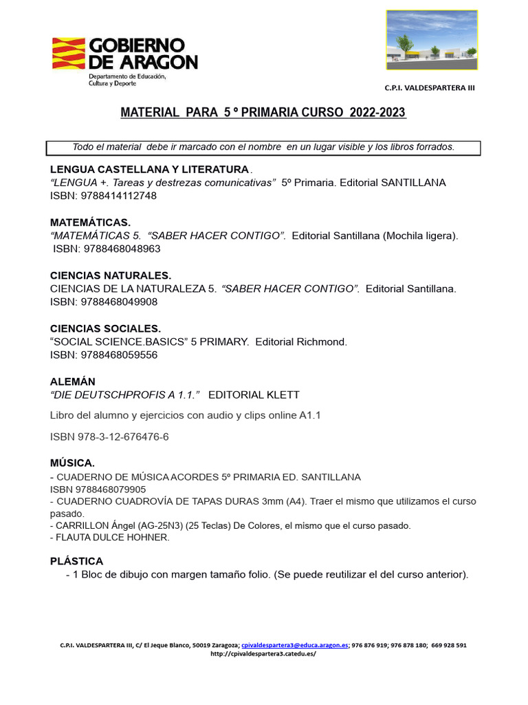 MATERIALES-5o-PRIMARIA-22-23- | PDF