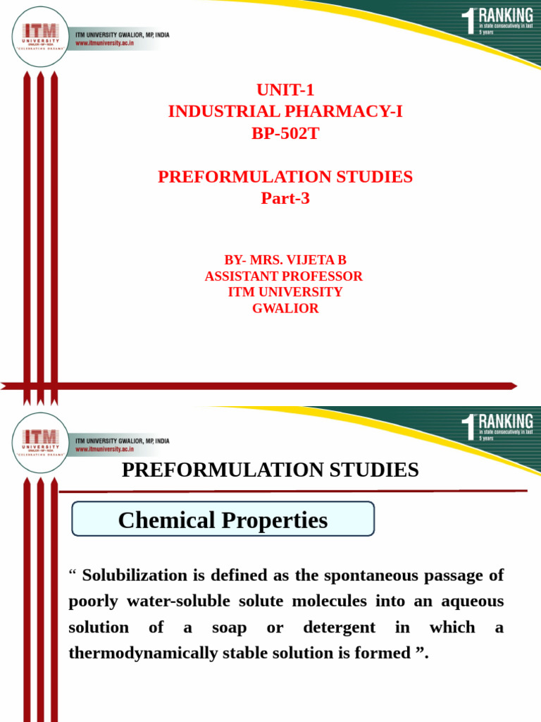 Preformulation Studies-2 Itm | PDF | Solubility | Hydrolysis