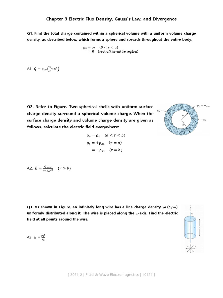 Chapter 3 Electric Flux Density, Gauss's Law, and Divergence | PDF ...