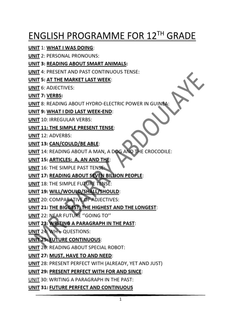 12TH Grade by Mr. Barry Abdoulaye | PDF | Verb | Grammatical Tense
