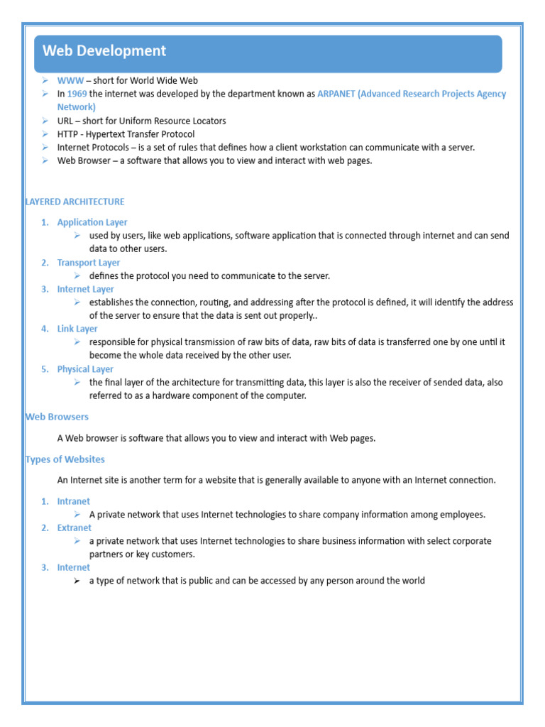 Web Development Reviewer - 062946 | PDF | World Wide Web | Internet & Web