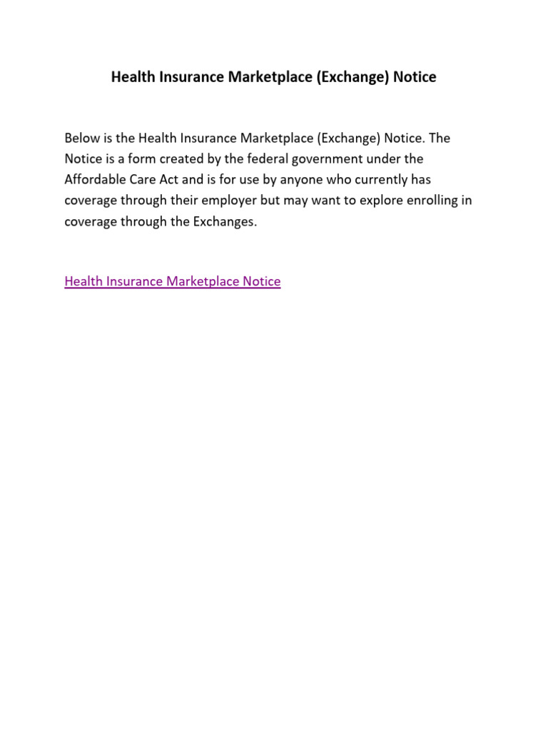Health Ins Marketplace Exchange Notice | PDF