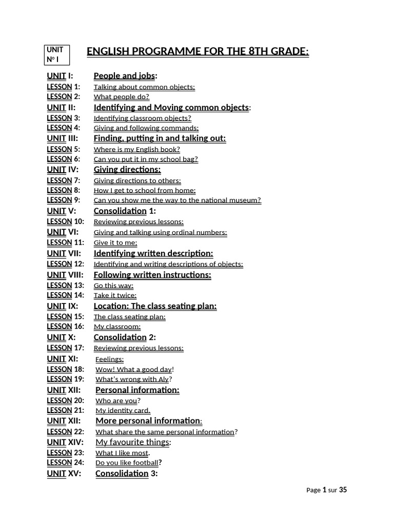 ENGLISH PROGRAMME FOR THE 8TH GRADE 8th GRADE FINISHED | PDF | Subject ...