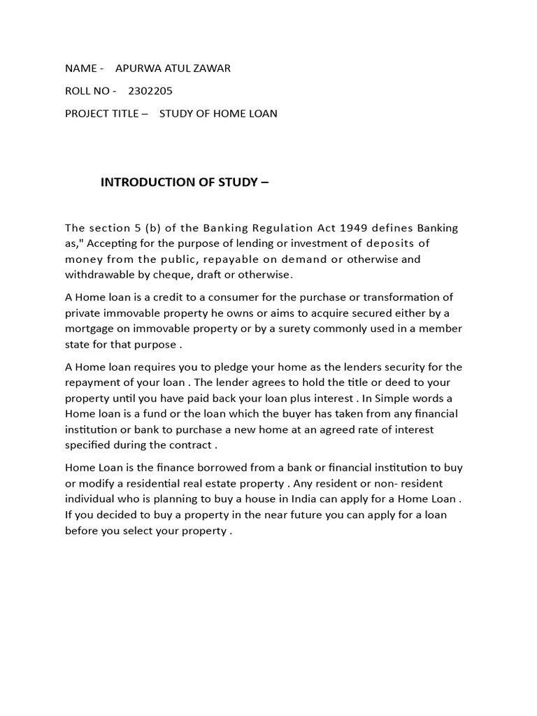 Study of Home Loan | PDF | Finance & Money Management