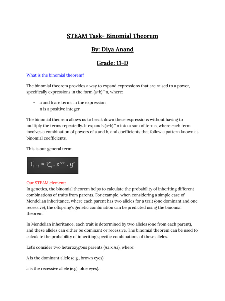 Binomial Theorem in Genetics Explained | PDF | Dominance (Genetics) | Genetics