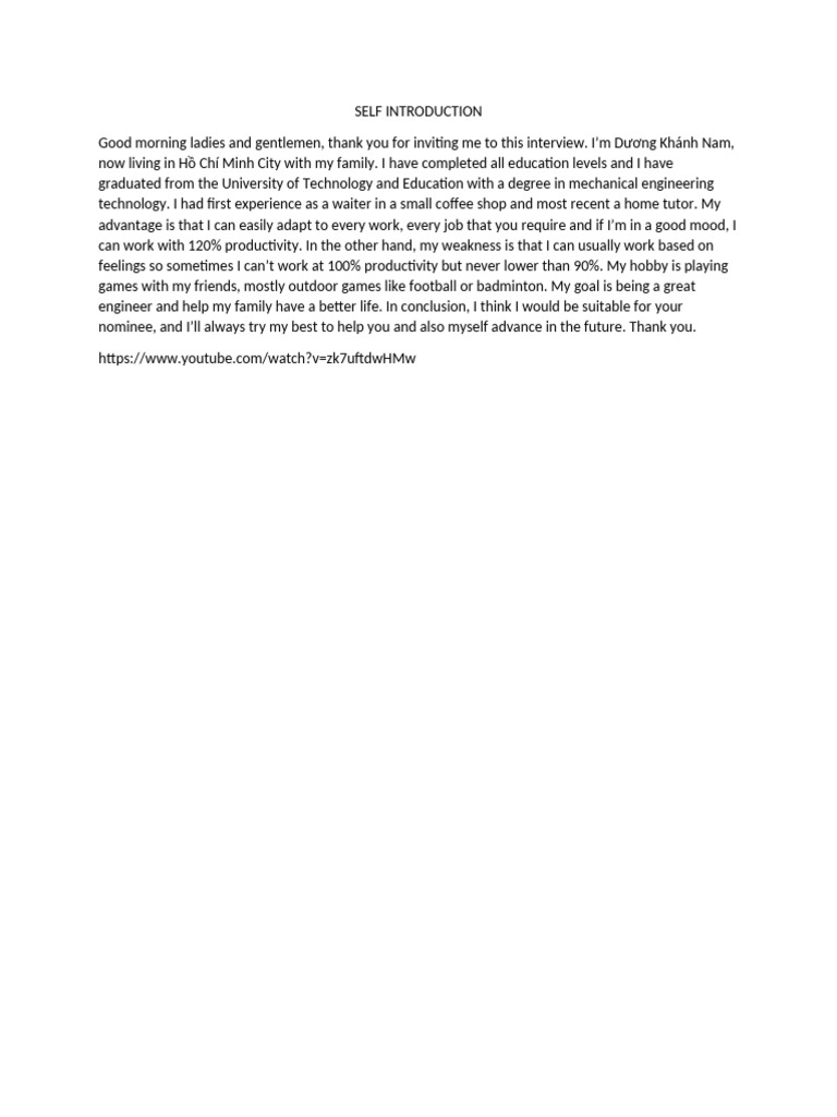 Self Introduction of Dương Khánh Nam | PDF