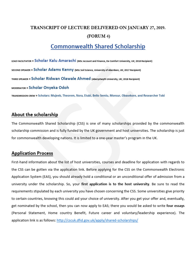 Commonwealth Shared Scholarship Guide | PDF | Essays | University And ...