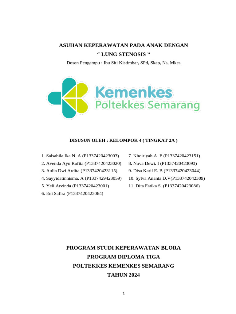 Askep Anak Lung Stenosis K4 | PDF