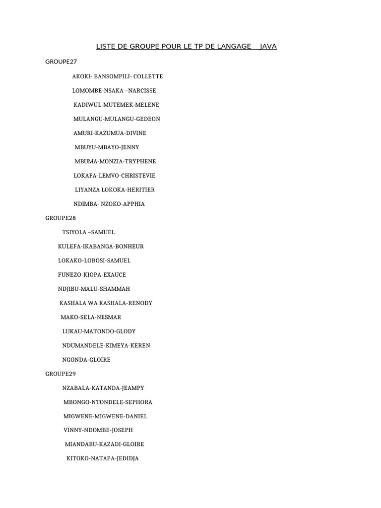 Liste de Groupe Pour Le TP de Langage Java - Copie | PDF | Religion & Spirituality | Lifestyle