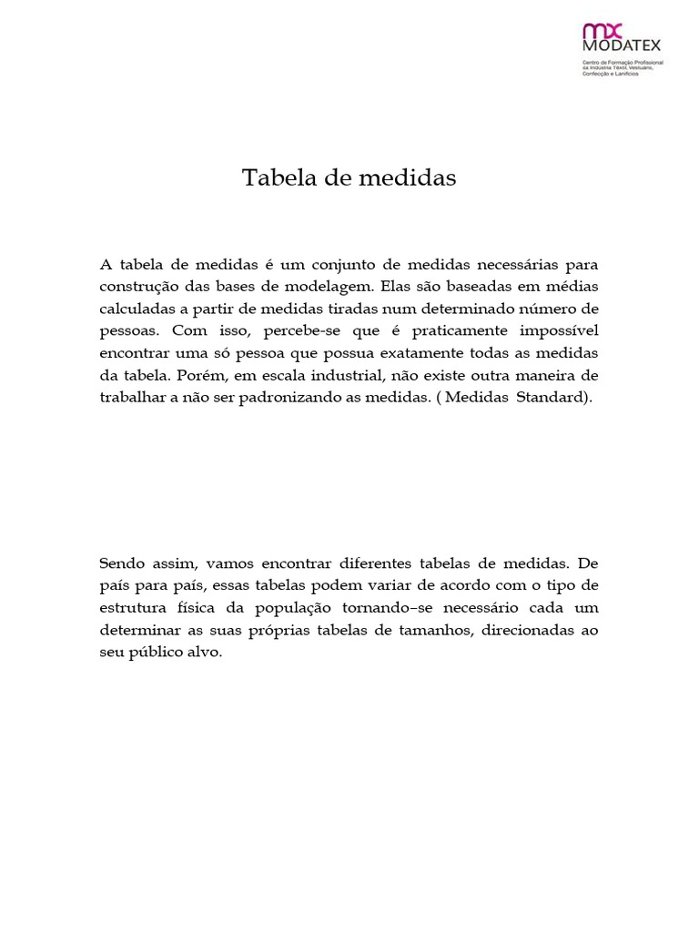 Manual de formação de tabela de medidas | PDF | Polegada