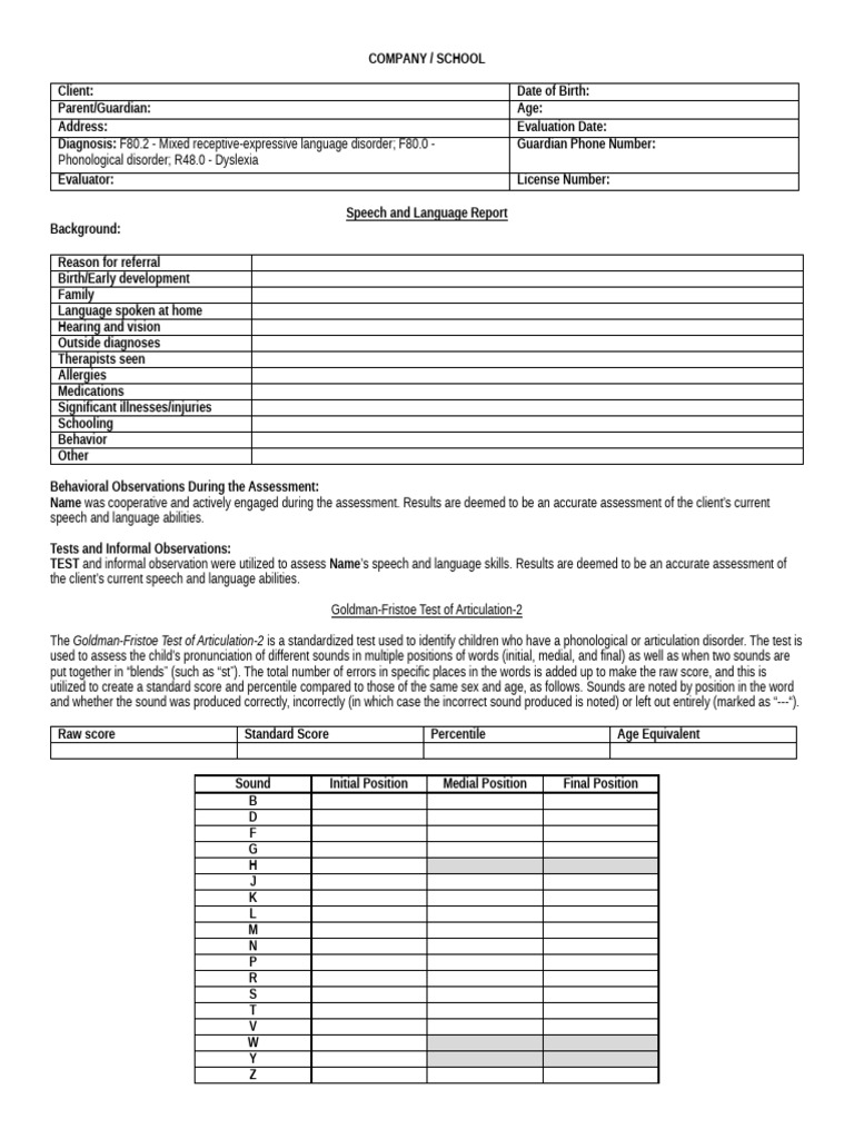 Goldman-Fristoe Test of Articulation-2 | PDF | Nonverbal Communication ...