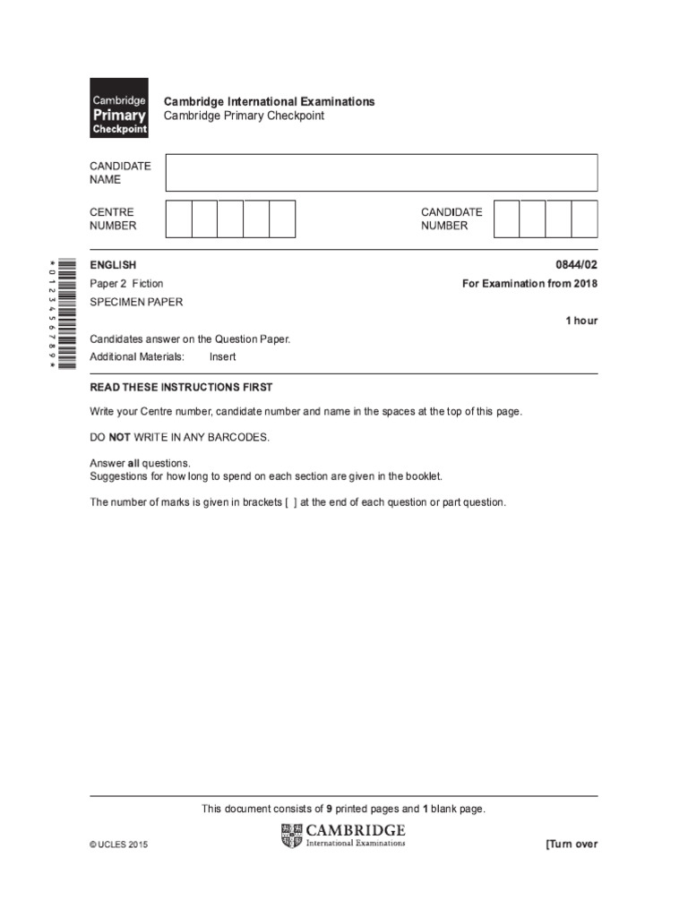 English Specimen Paper 2 2018 | PDF
