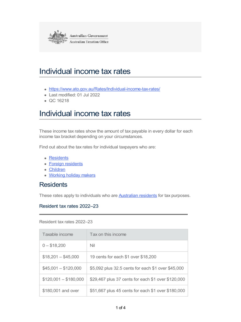 ATO - Individual Income Tax Rates (2022) | PDF | Taxes | Tax Rate