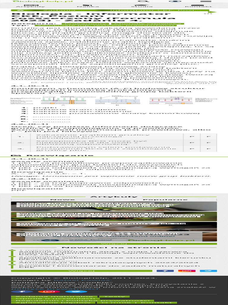 Biologia - Informator CKE, Poziom Rozszerzony (Formuła 2023) - Zadanie 4. BiologHelp 2 | PDF