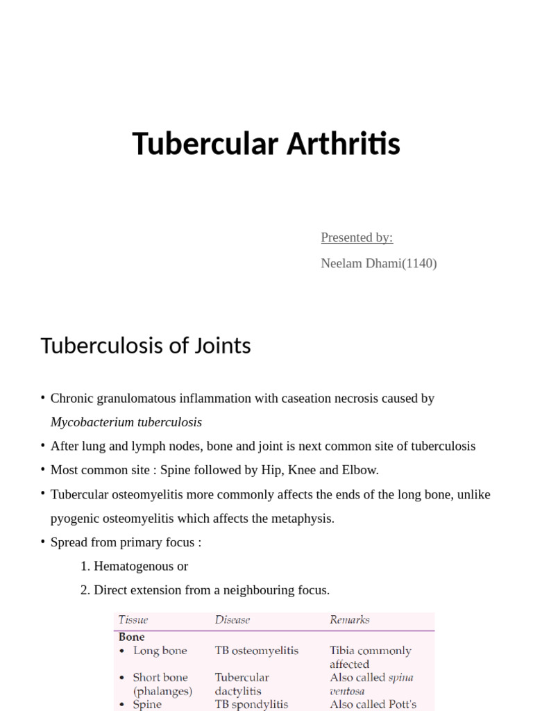 Tubercular Arthritis | PDF | Knee | Hip