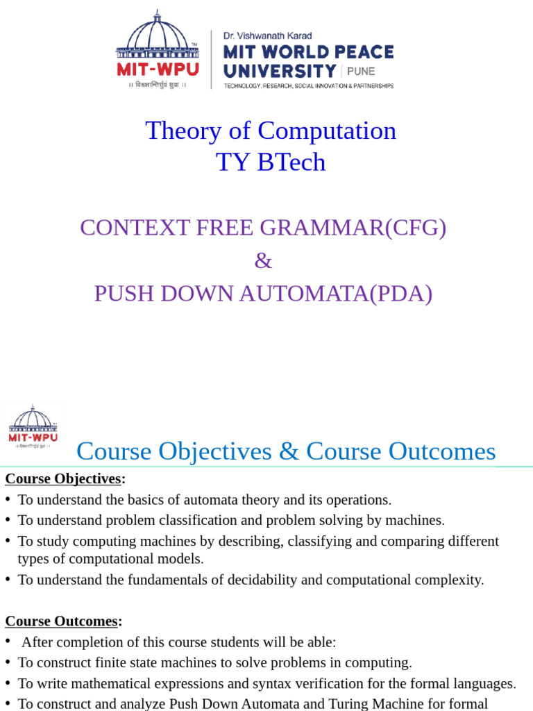MITWPU - Unit 3-Theory of Computation | PDF | Theory Of Computation | Models Of Computation