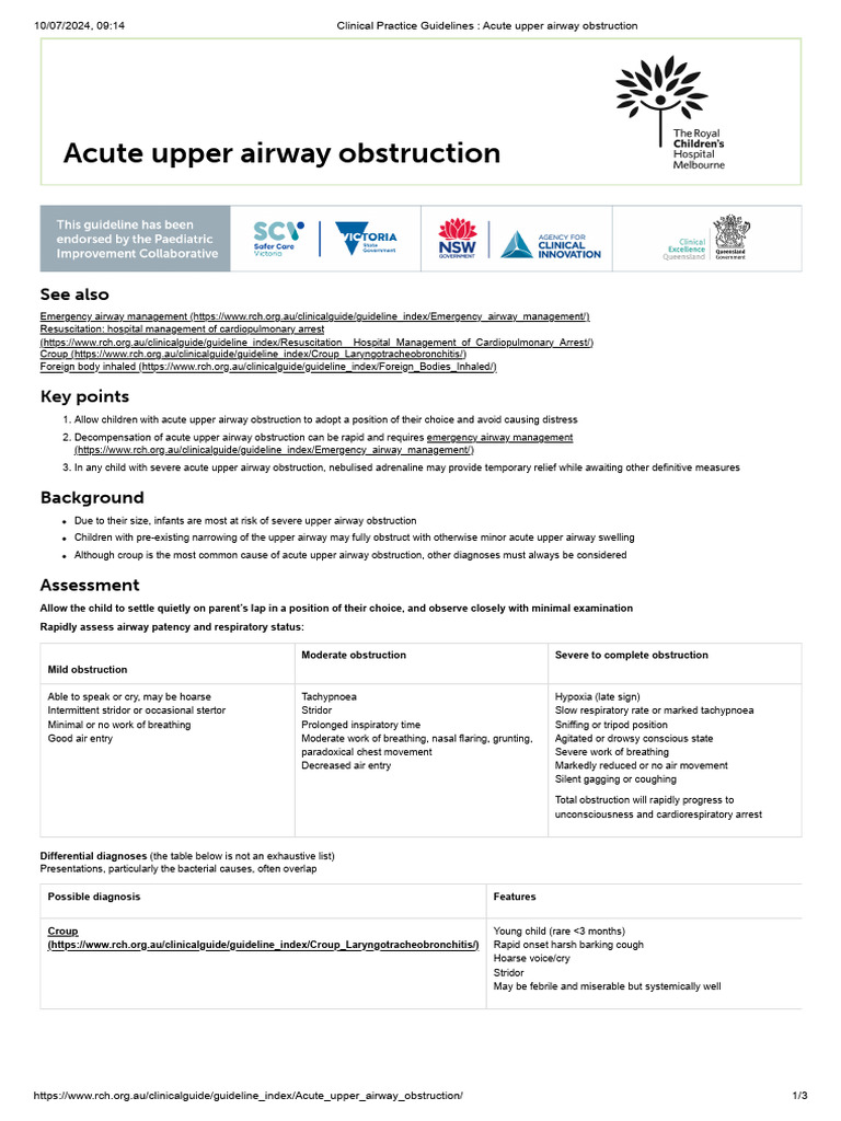 Clinical Practice Guidelines - Acute Upper Airway Obstruction | PDF ...