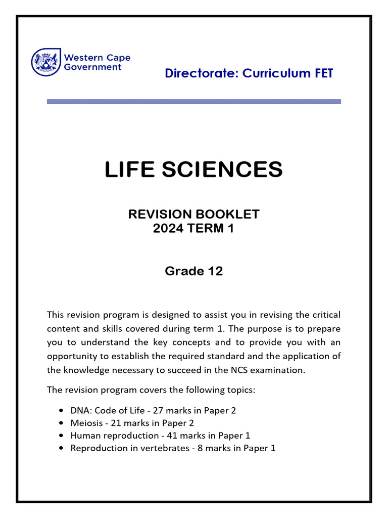 Life Sciences Learner Revision Booklet Term 1 - 2024 | PDF