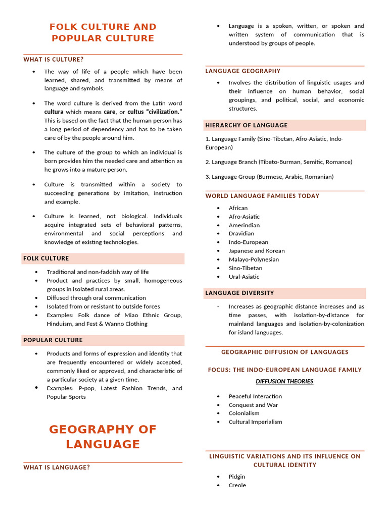 GEO - Pop, Folk Culture, & Geography of Language | PDF | Linguistics ...
